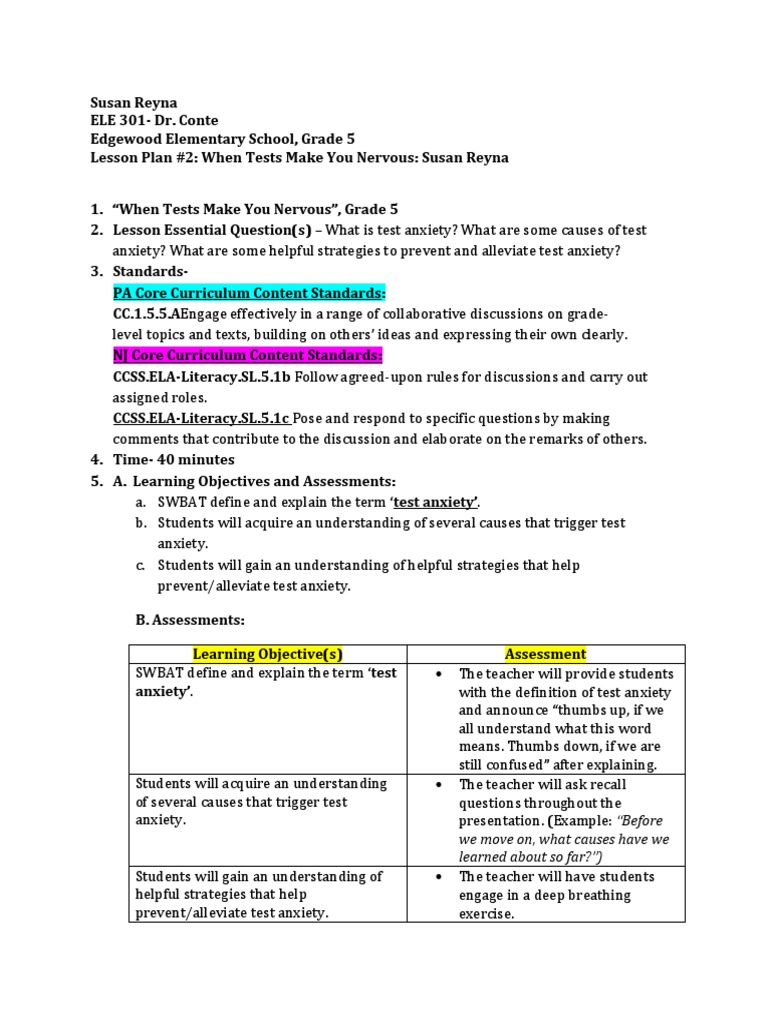 Test Anxiety Lesson Plan | PDF | Anxiety | Test (Assessment)