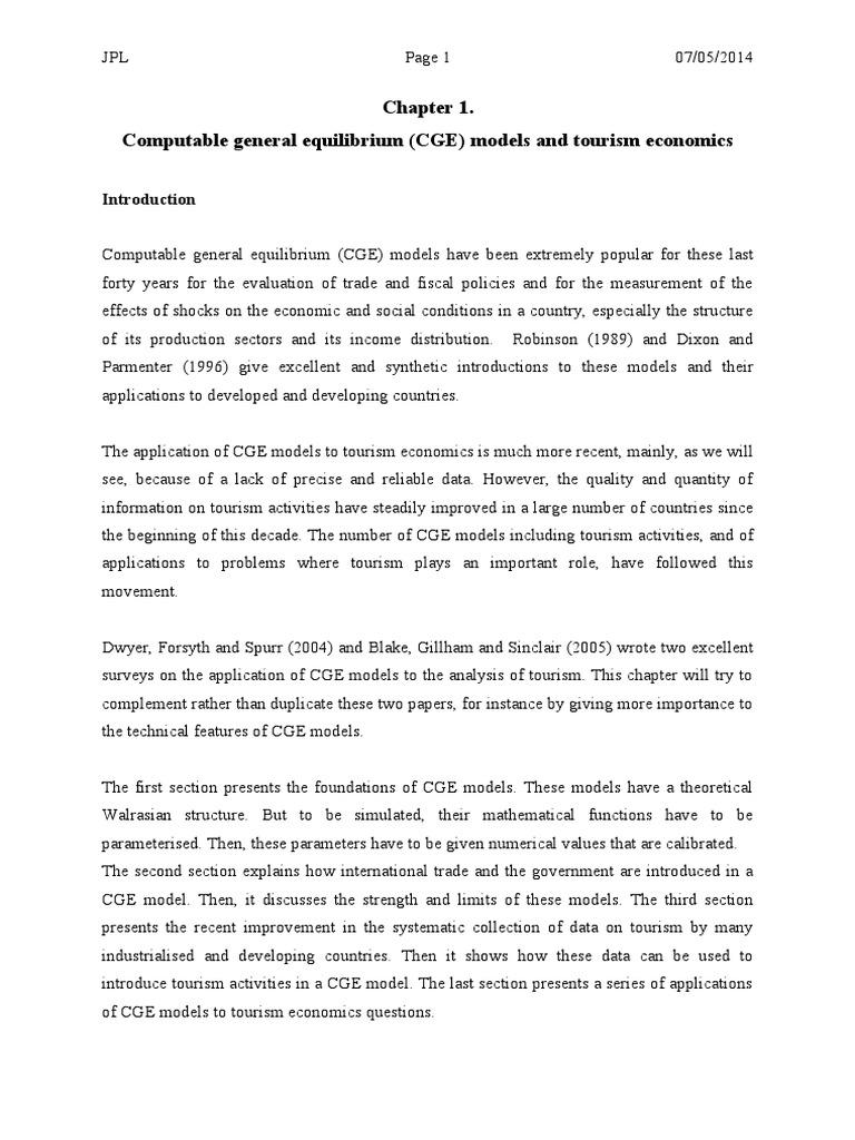 Computable General Equilibrium (CGE) Models and Tourism Economics | PDF ...