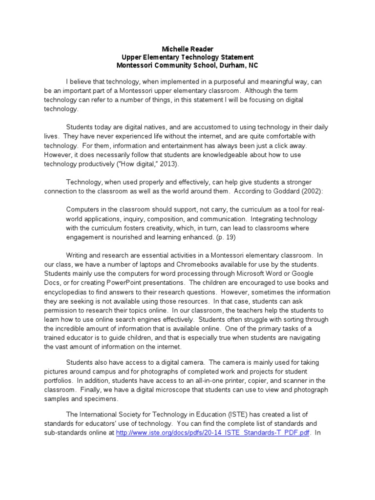 Michelles Upper Elementary Technology Statement | PDF | Classroom ...