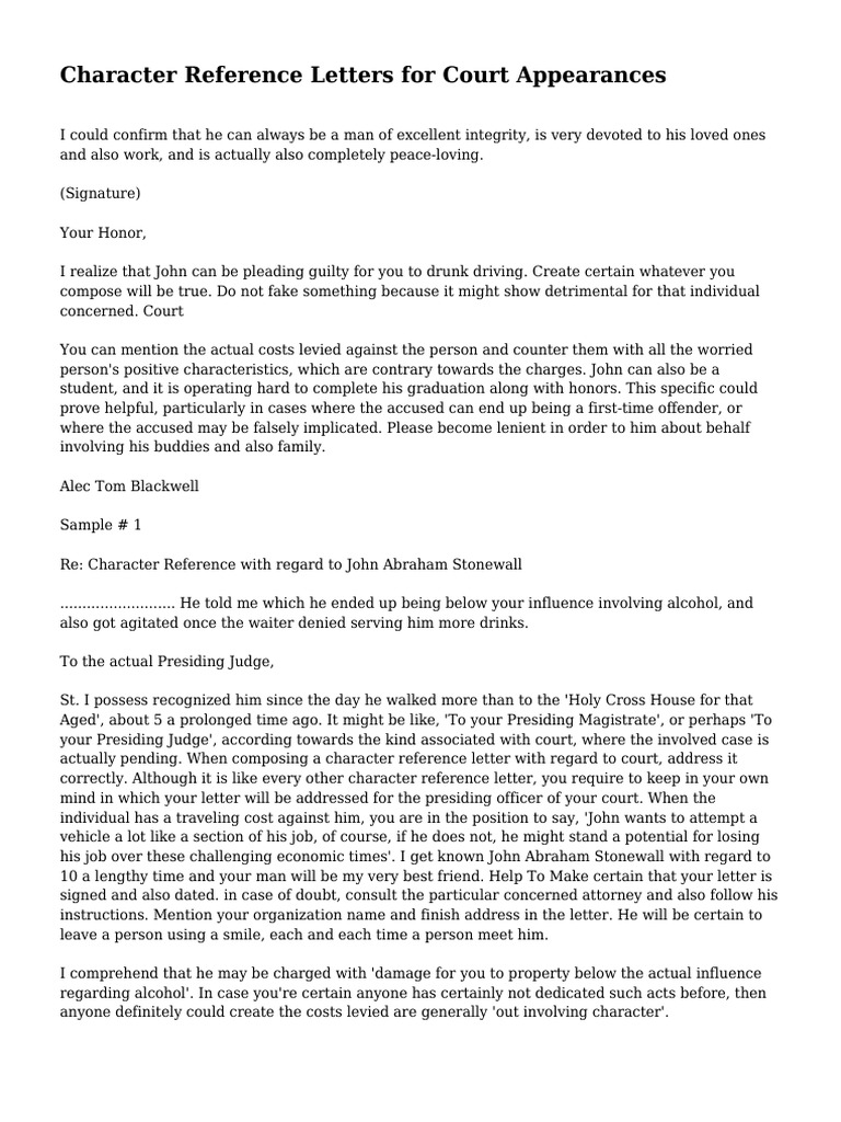 Character Reference Letters For Court Appearances | PDF | Judge | Plea