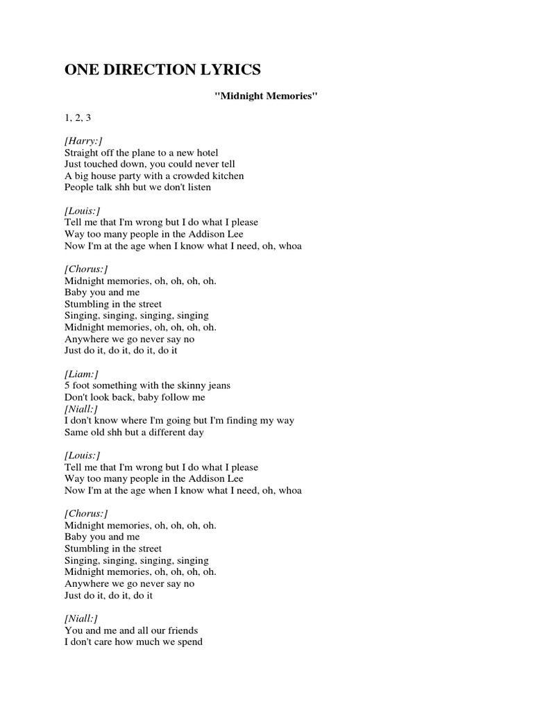 One Direction Midnight Memories Lyrics | PDF