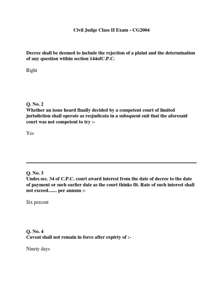 Civil Judge Class II Exam Questions | PDF | Lease | Bail