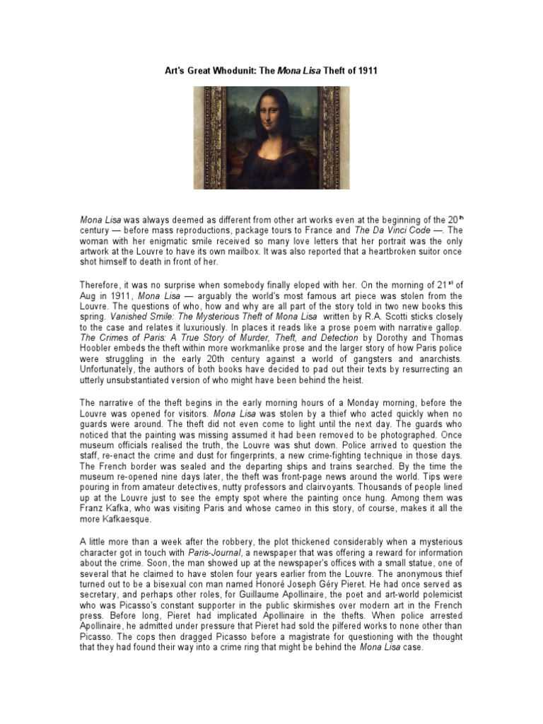 Art's Great Whodunit The Mona Lisa Theft of 1911 | PDF | Pablo Picasso ...