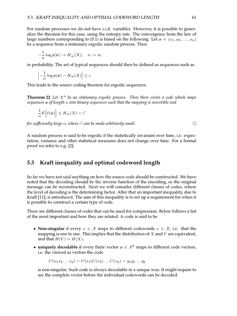 5.3 Kraft Inequality and Optimal Codeword Length: Theorem 22 Let X | PDF | Code | Discrete ...