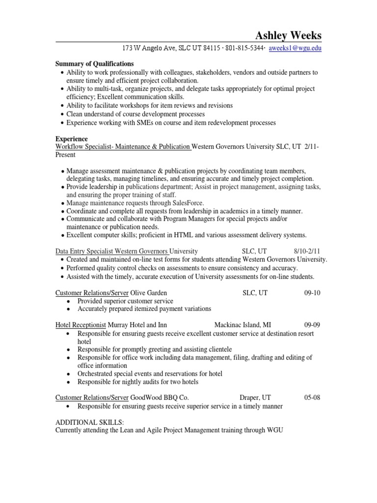 Ashley Weeks Resume | PDF | Business | Computing