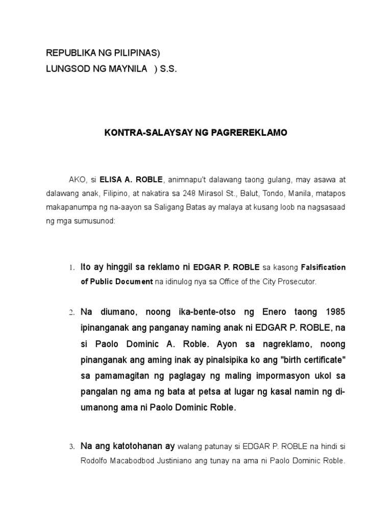 Kontra Salaysay (Sample)