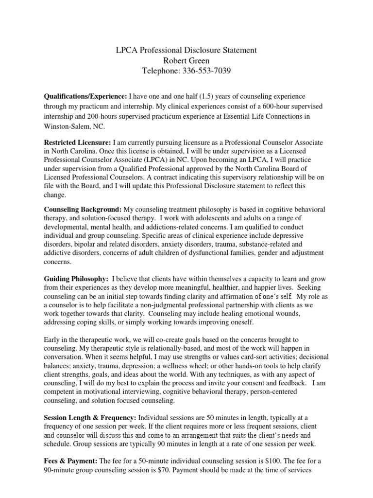 professional disclosure statement | School Counselor | Solution Focused ...