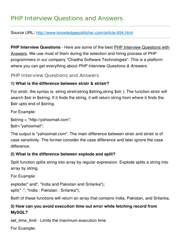 PHP Interview Questions and Answers | PDF | Php | Array Data Structure