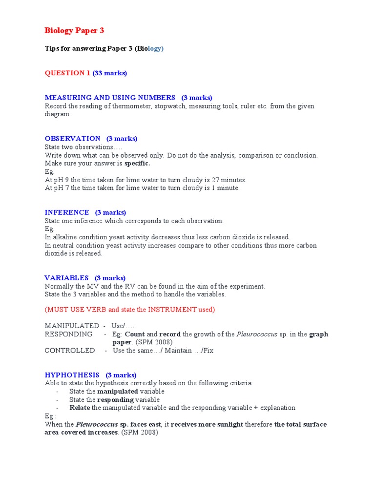 Bio-Paper 3 Answering Techniques | PDF | Nature