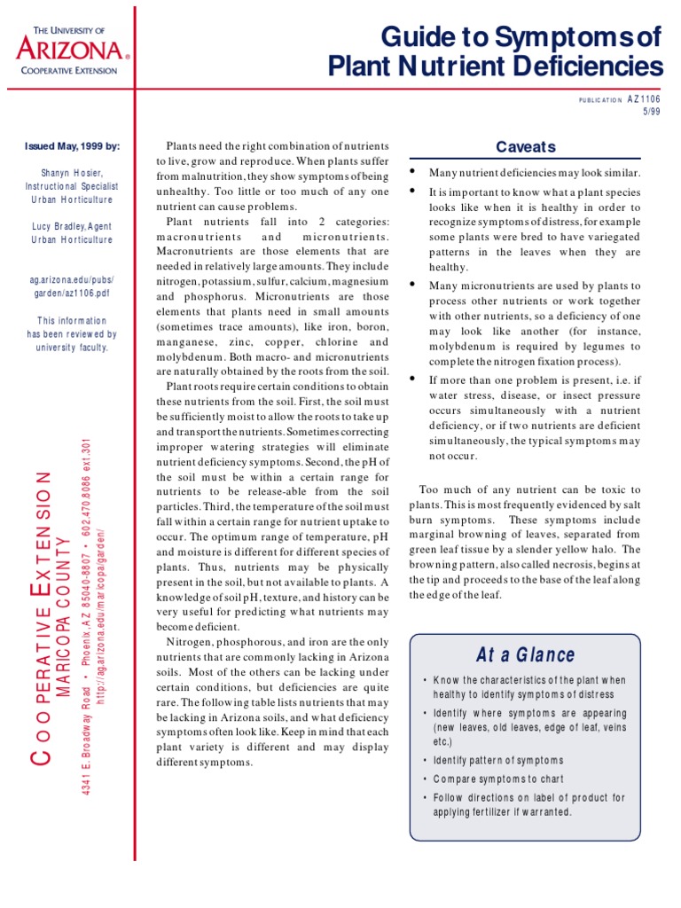 Guide To Symptoms of Plant Nutrient Deficiencies | PDF