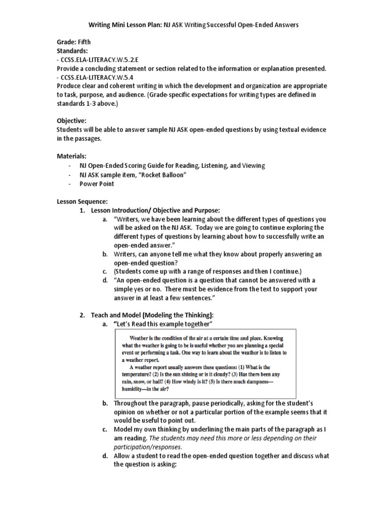 Writing Mini Lesson Plan | PDF | Question | Lesson Plan