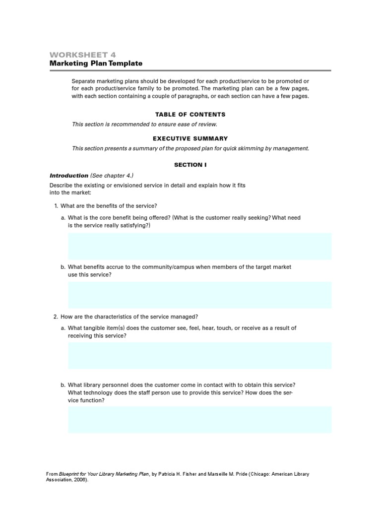 Marketing Plan Template: Worksheet 4 | PDF | Marketing Strategy | Marketing