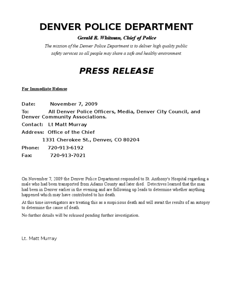 Denver Police Department: Press Release | PDF