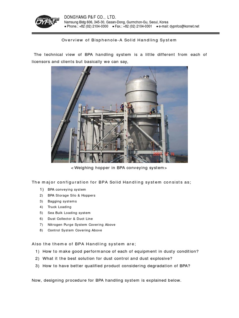 BPA Handling System | PDF | Elevator | Chemical Engineering