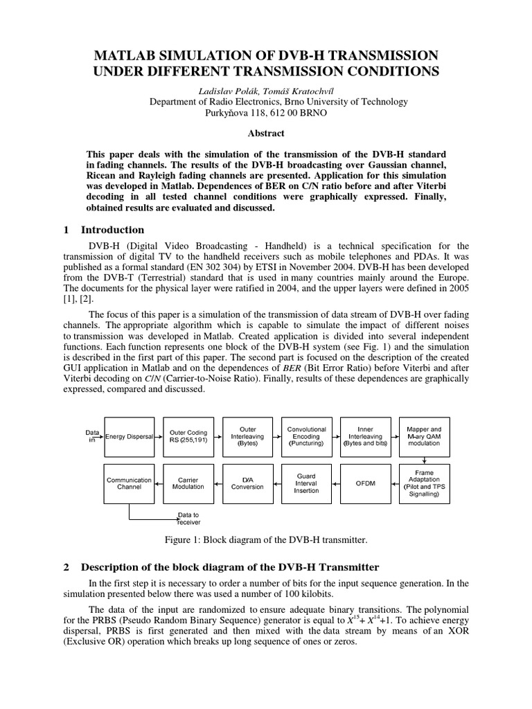 Matlab Simulation of DVB-H Transmission Under Different Transmission Conditions | PDF ...