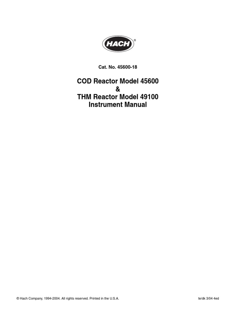 COD Reactor Model 45600 & THM Reactor Model 49100 Instrument Manual ...