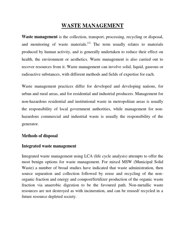 Waste Management: Waste Management Is The Collection, Transport ...