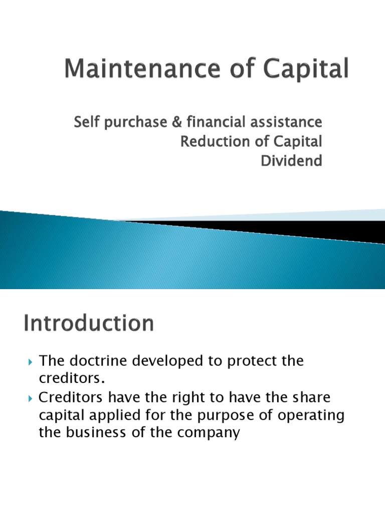 Maintenance of Capital | Share Repurchase | Securities (Finance)