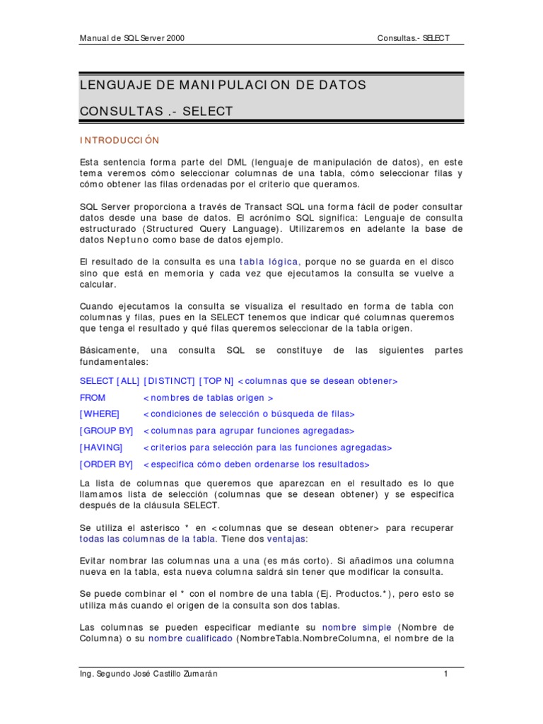 DML. Consultas | PDF | SQL | Tabla (base de datos)