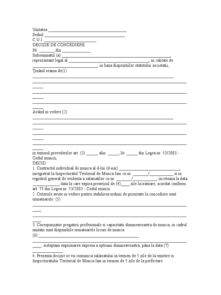 Model Preaviz Concediere 1 | PDF