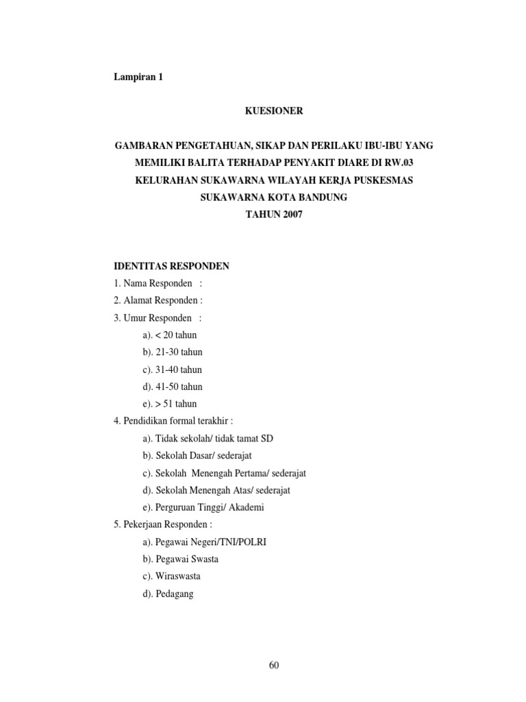 Kuisioner Diare | PDF