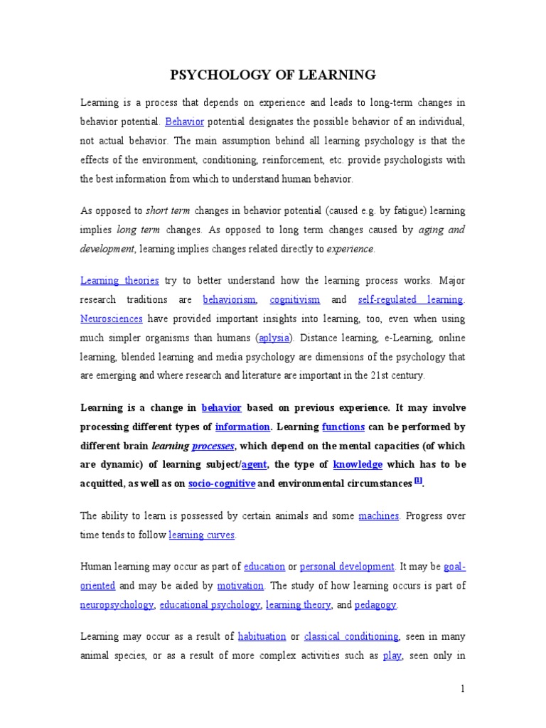 The Psychology of Learning | PDF | Wellness | Science & Mathematics
