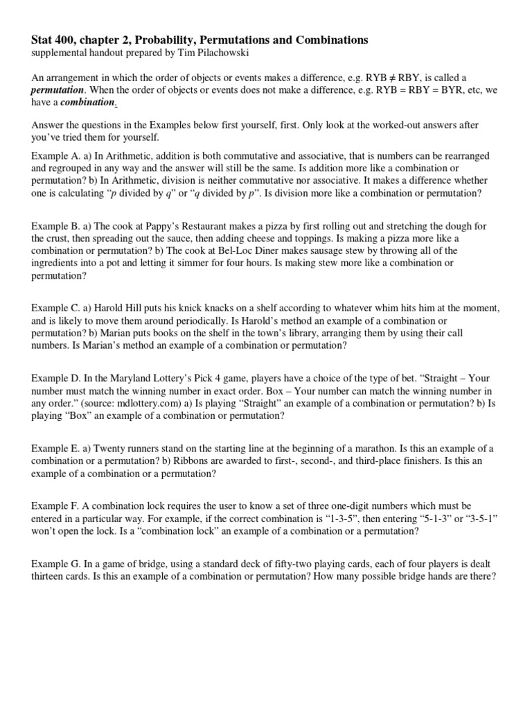 Stat400 02.3 Identifying Permutations and Combinations PDF | PDF | Powerball | Leisure