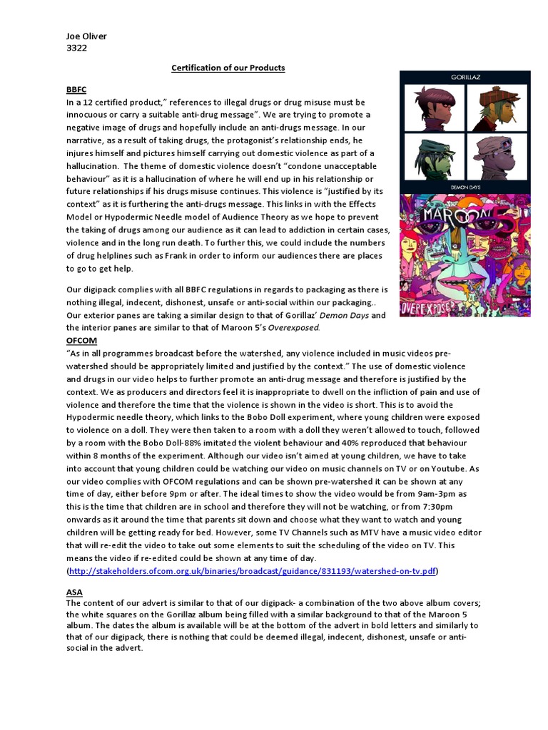 Joe Oliver 3322: Certification of Our Products BBFC | PDF | Substance Abuse | Violence