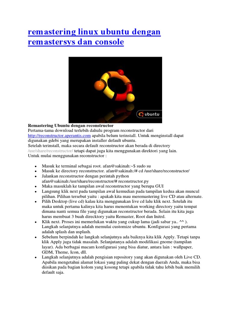 Remastering Linux Ubuntu Dengan Remastersys Dan Console | PDF