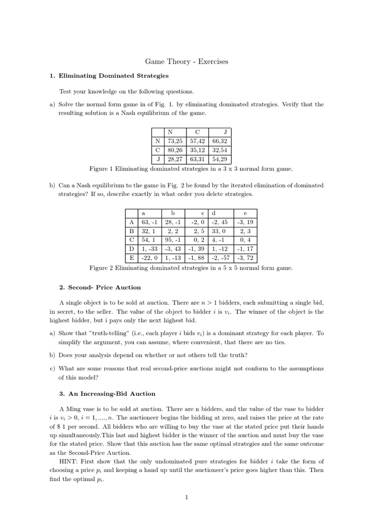 Game Theory Exercises 2 | PDF | Auction | Economic Theories