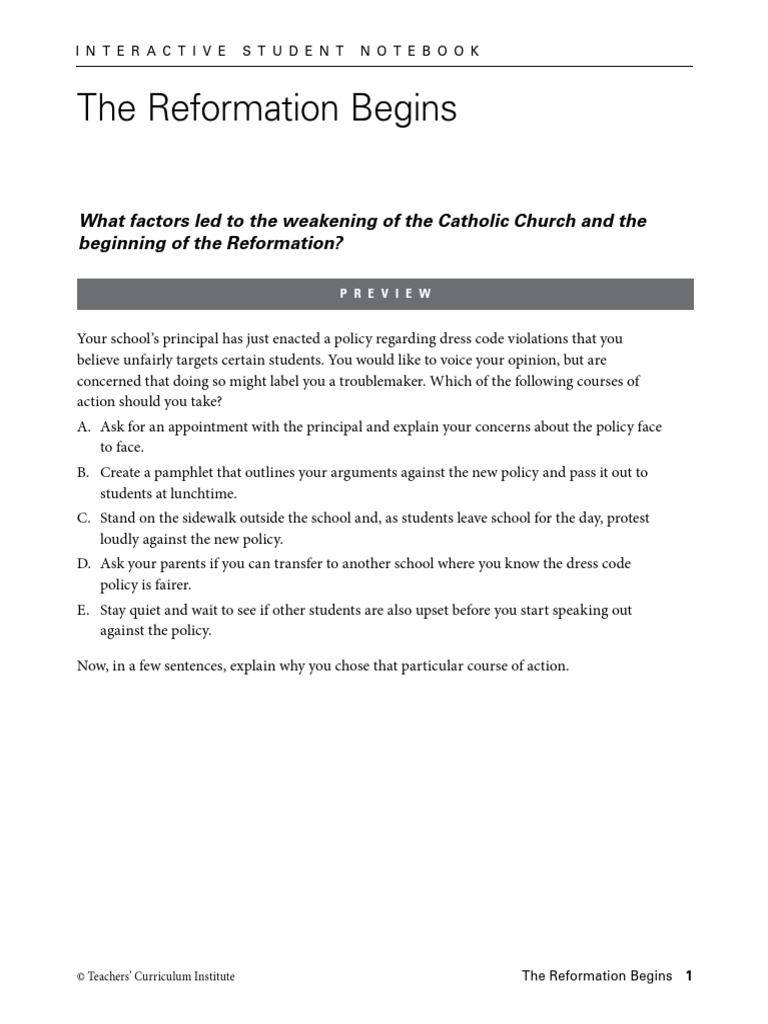 Reformation Begins Student Notebook | PDF | Protestant Reformation ...
