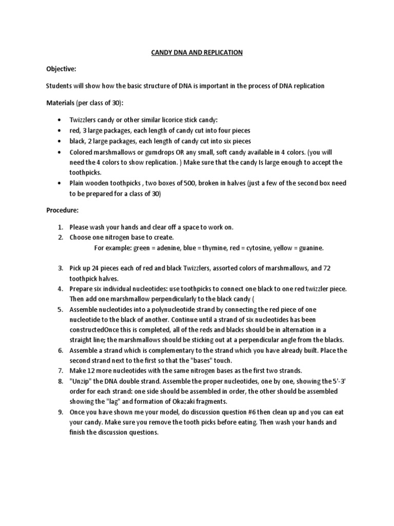 Candy Dna and Replication Lab Student | PDF | Dna Replication | Dna