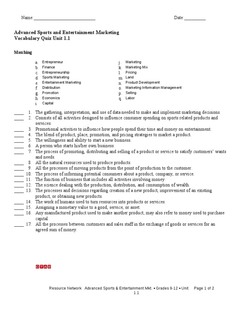 ASEM 1.1 Vocabquiz | PDF | Entertainment | Marketing