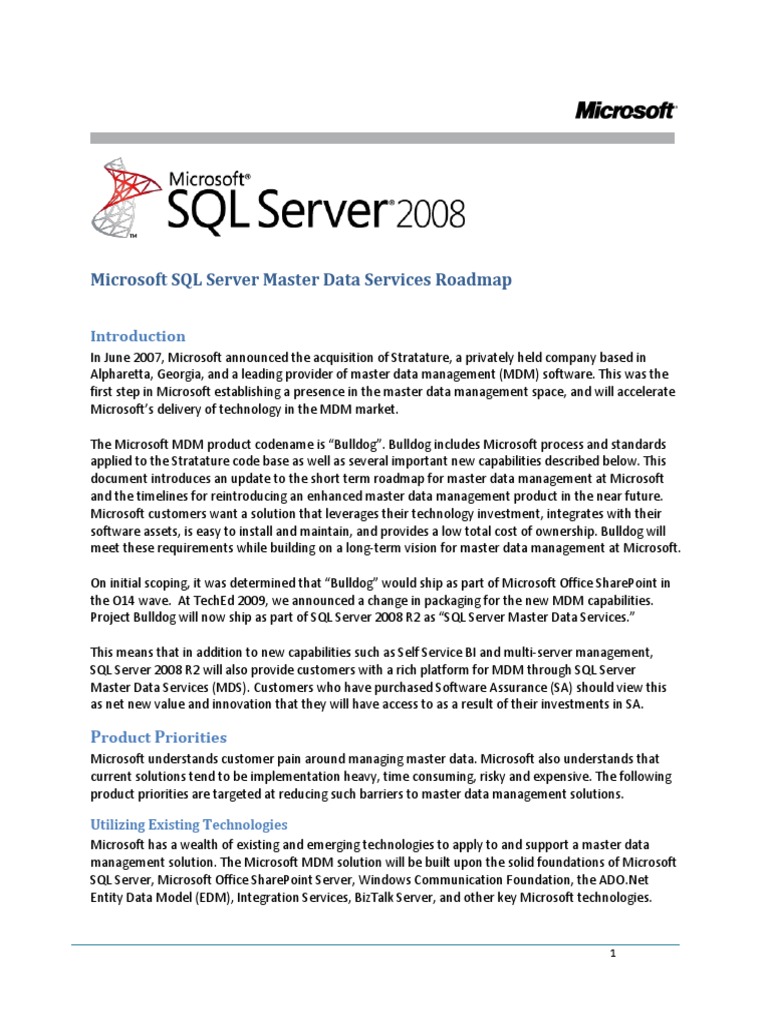 Microsoft SQL Server Master Data Services Roadmap | Computer Data | Data Management