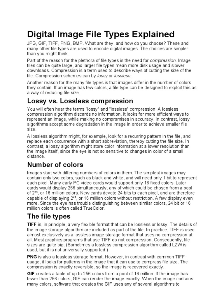 Digital Image File Types Explained | PDF | Data Compression | Raw Image ...