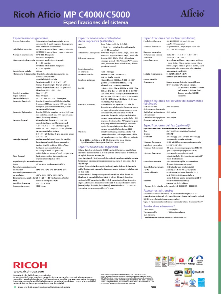 Catalogo Ricoh Aficio MP c4000-5000 | PDF | Fax | Escáner de imagen