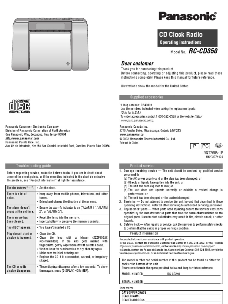 Sony RC-CD350 Clock Radio CD Player | PDF | Information And Communications Technology ...