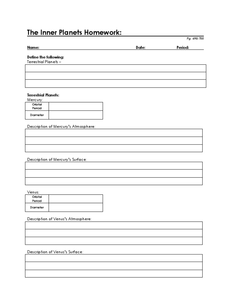 Inner Planets Homework Guide | PDF