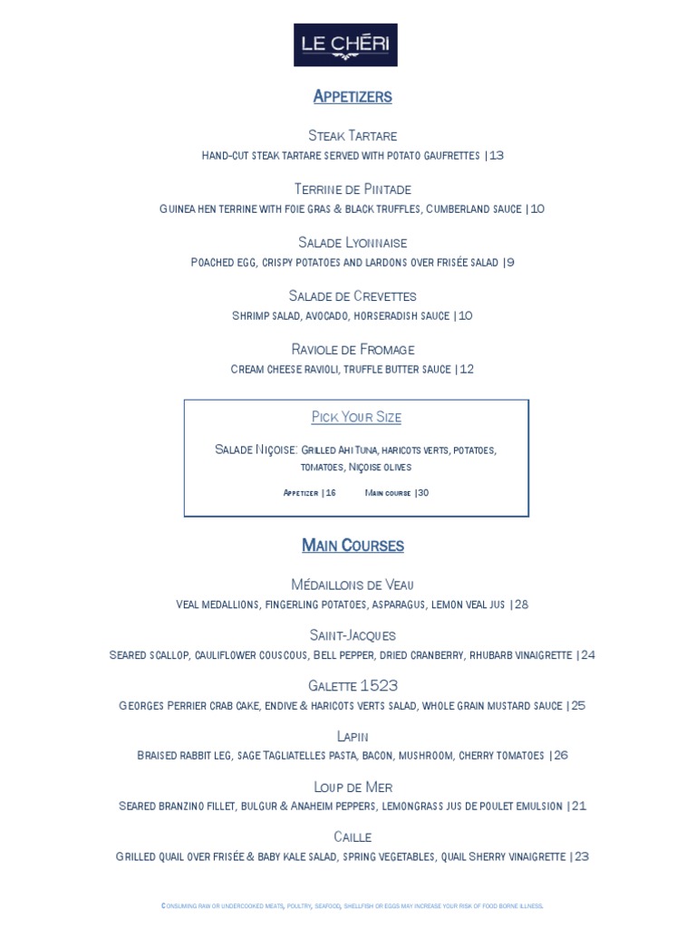 Le Chéri Lunch Menu | PDF