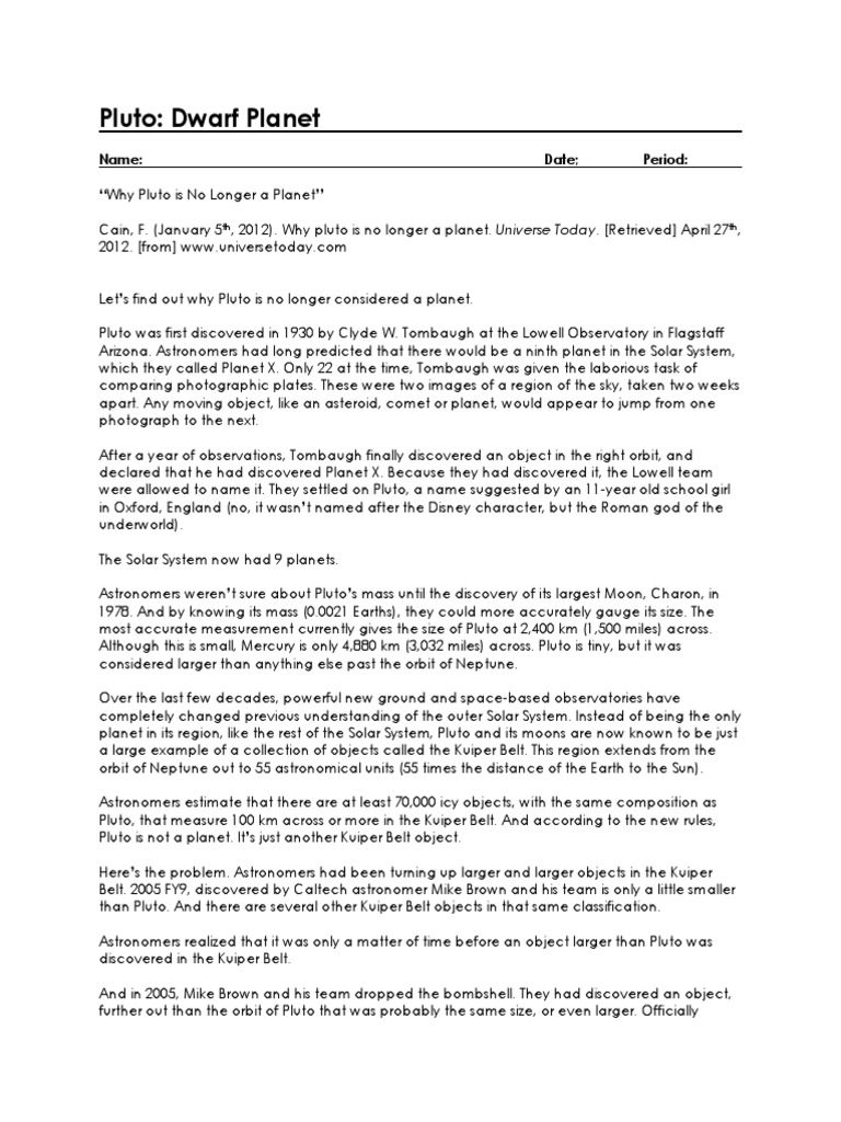 Pluto As A Planet Argumentative Writing | PDF | Pluto | Planets