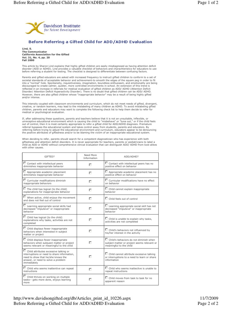 Gifted Child vs. ADHD: Evaluation Guide | PDF | Intellectual Giftedness ...