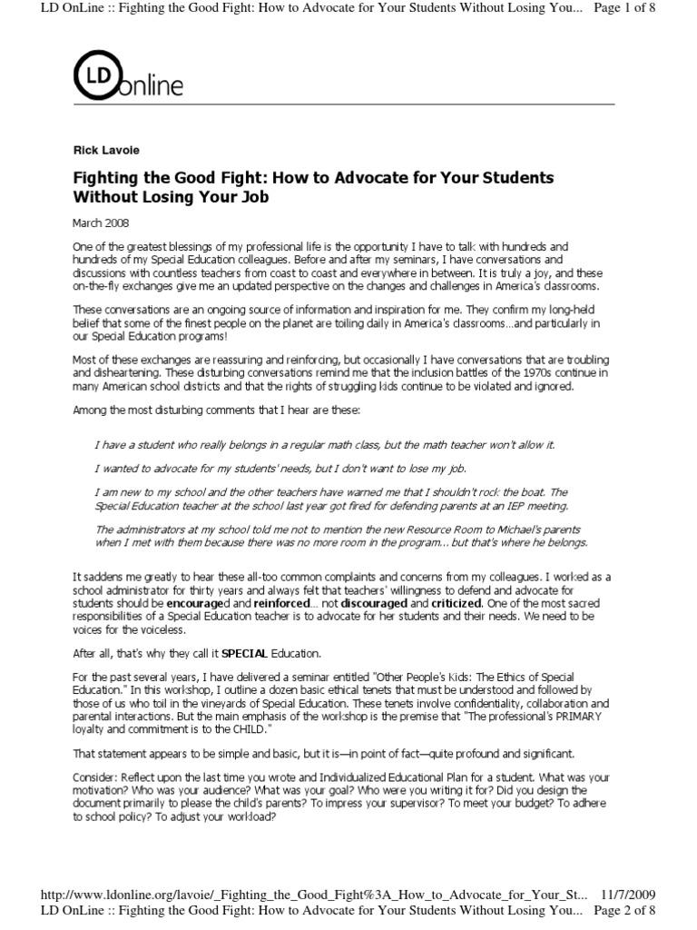 Fighting The Good Fight How To Advocate For Your Students Without ...