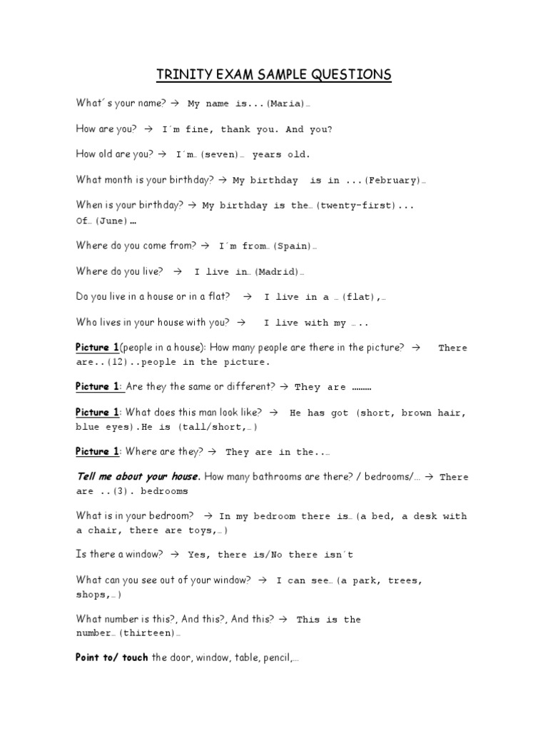 Trinity Grade 3 Questions | PDF | Dinner | Lunch