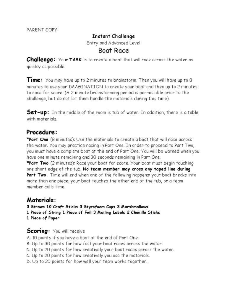 Instant Challenge #2 Boat Race | PDF | Sports | Leisure