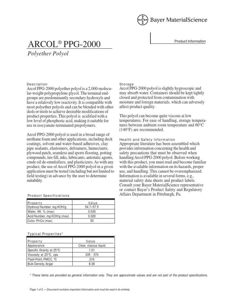 Arcol Ppg 2000 | Polyurethane | Chemical Substances | Free 30-day Trial ...