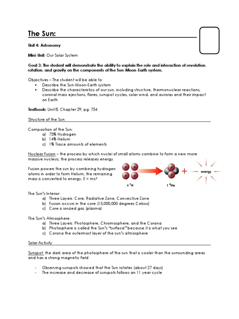 24 The Sun Notes - Teacher | PDF