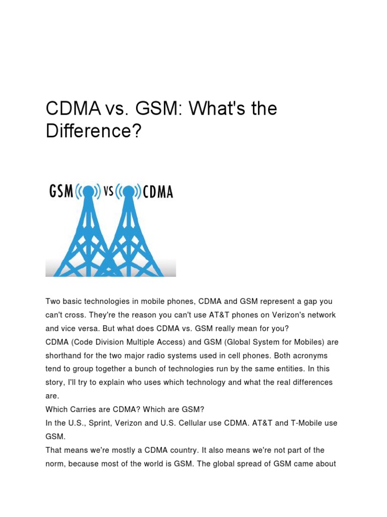 CDMA Vs GSM | PDF | 4 G | Lte (Telecommunication) CDMA Vs GSM | PDF | 4 G | Lte (Telecommunication)
