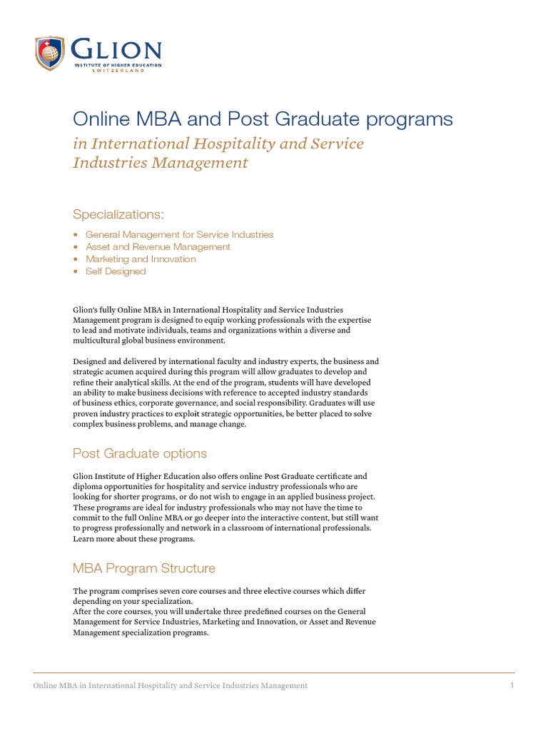 Online MBA and Post Graduate Programs: in International Hospitality and ...