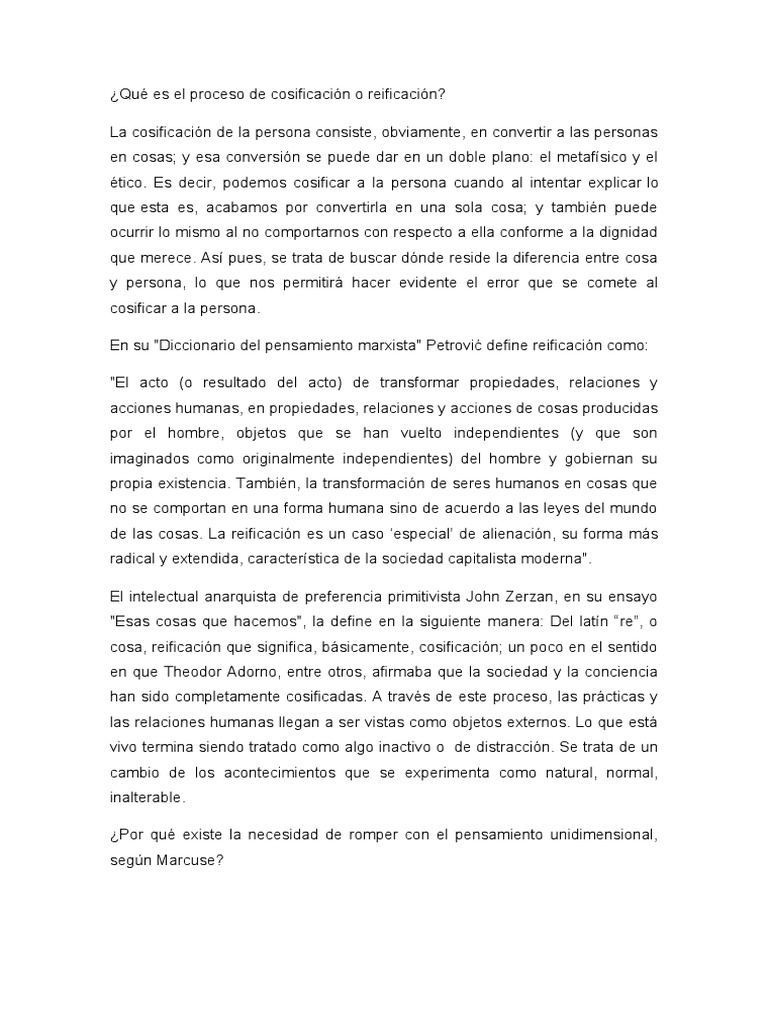 Qué Es El Proceso de Cosificación o Reificación | PDF