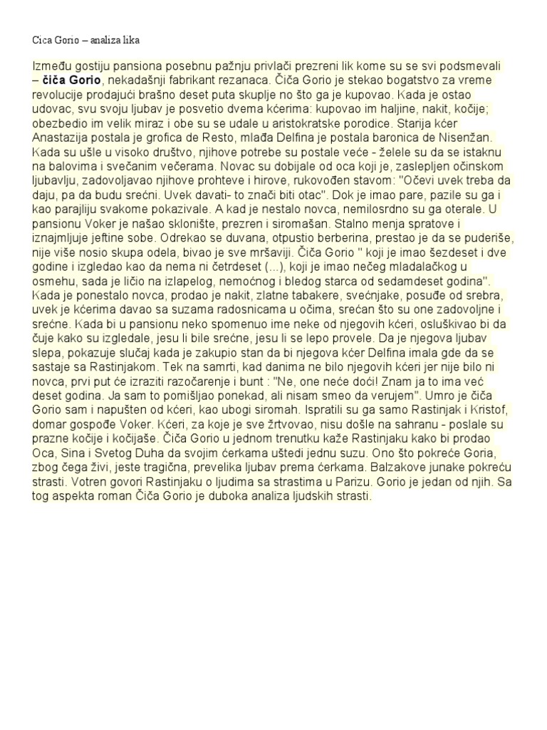 Cica Gorio Analiza Lika | PDF